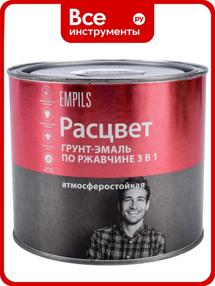 Грунт-эмаль по ржавчине Расцвет алкидная, черная, 1.9 кг 65187