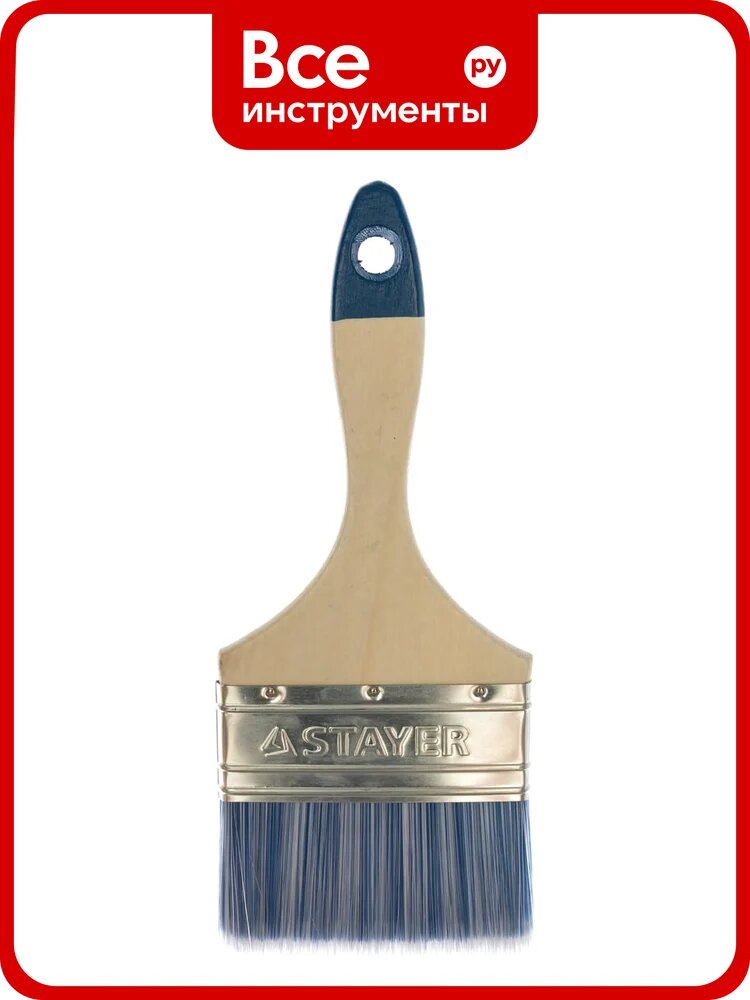 Плоская кисть 100 мм STAYER AQUA‑STANDARD 01032‑100, деревянная рукоять, искусственная щетина, универсальная кисть