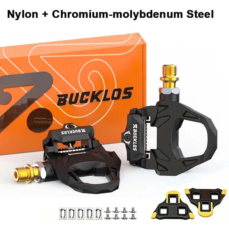 Педали BUCKLOS для шоссейных велосипедов SPD-SL из алюминия Оранжевый, NylonSteel with Clea
