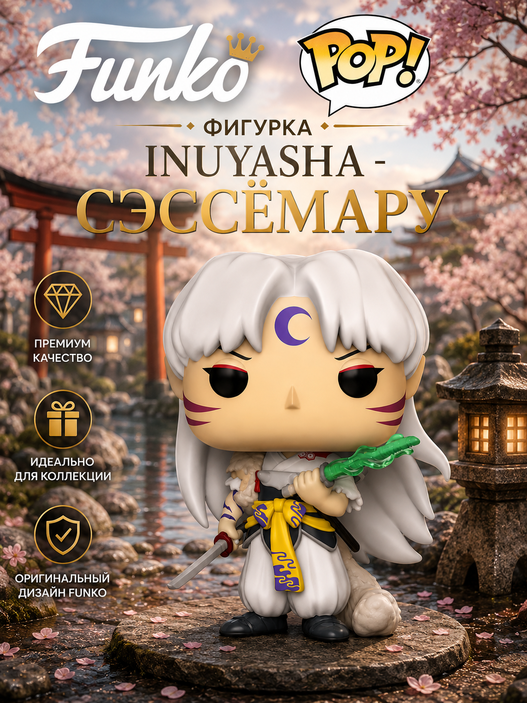 (Сэссёмару) Фигурка Funko POP! Inuyasha - Sesshomaru with Sword Glows In The Dark (без коробки)