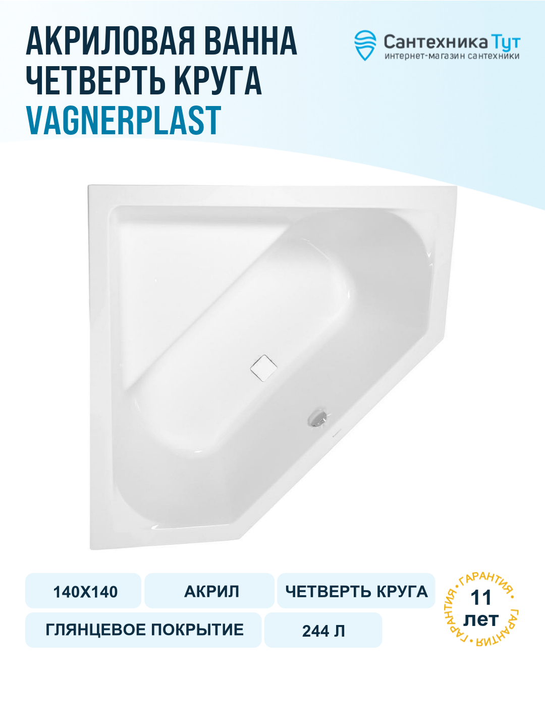 Акриловая ванна Vagnerplast Cavallo 140x140 без гидромассажа