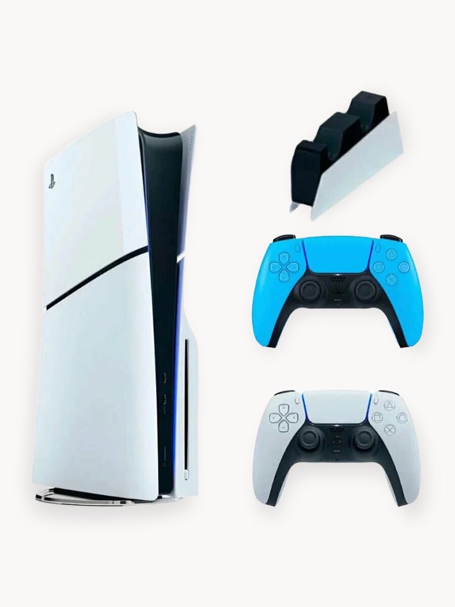Игровая консоль PS5 Sony PlayStation 5 Slim с дисководом + 2-й геймпад голубой + зарядное устройство, 1Тб, вилка Type A