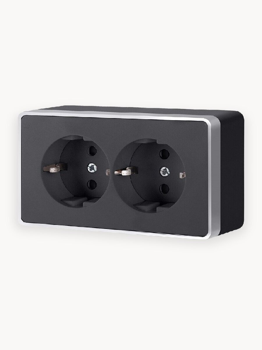 Накладная розетка двойная с заземлением Werkel Gallant W5072134, цвет черный/серебряный