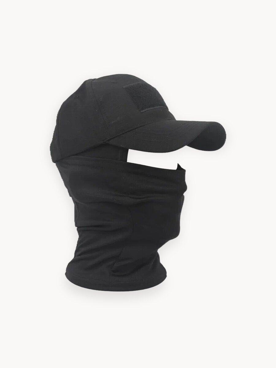 Кепка тактическая черная военная на липучке + балаклава тактическая черная тонкая