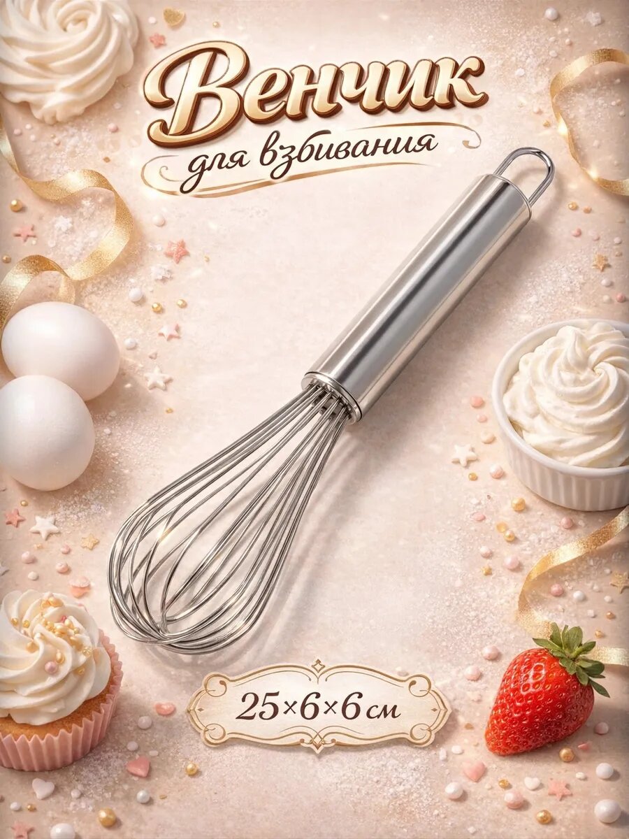 Венчик кулинарный для взбивания KONFINETTA «Сильвер», струна 1,3 мм, цвет серебряный