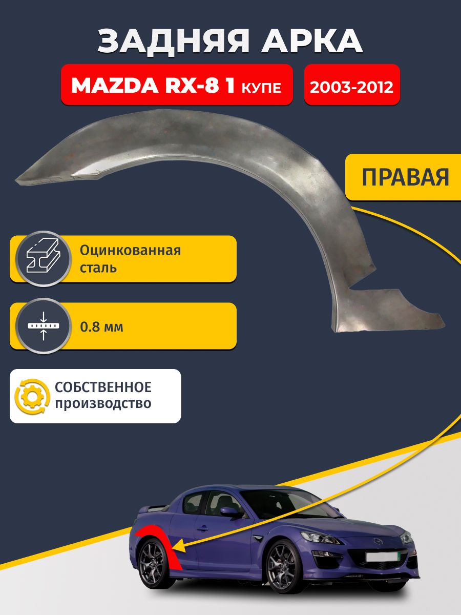 Правая задняя ремонтная арка для автомобиля Mazda RX-8 1 2003-2012 купе (Мазда РХ-8). Оцинкованная сталь 0,8мм.