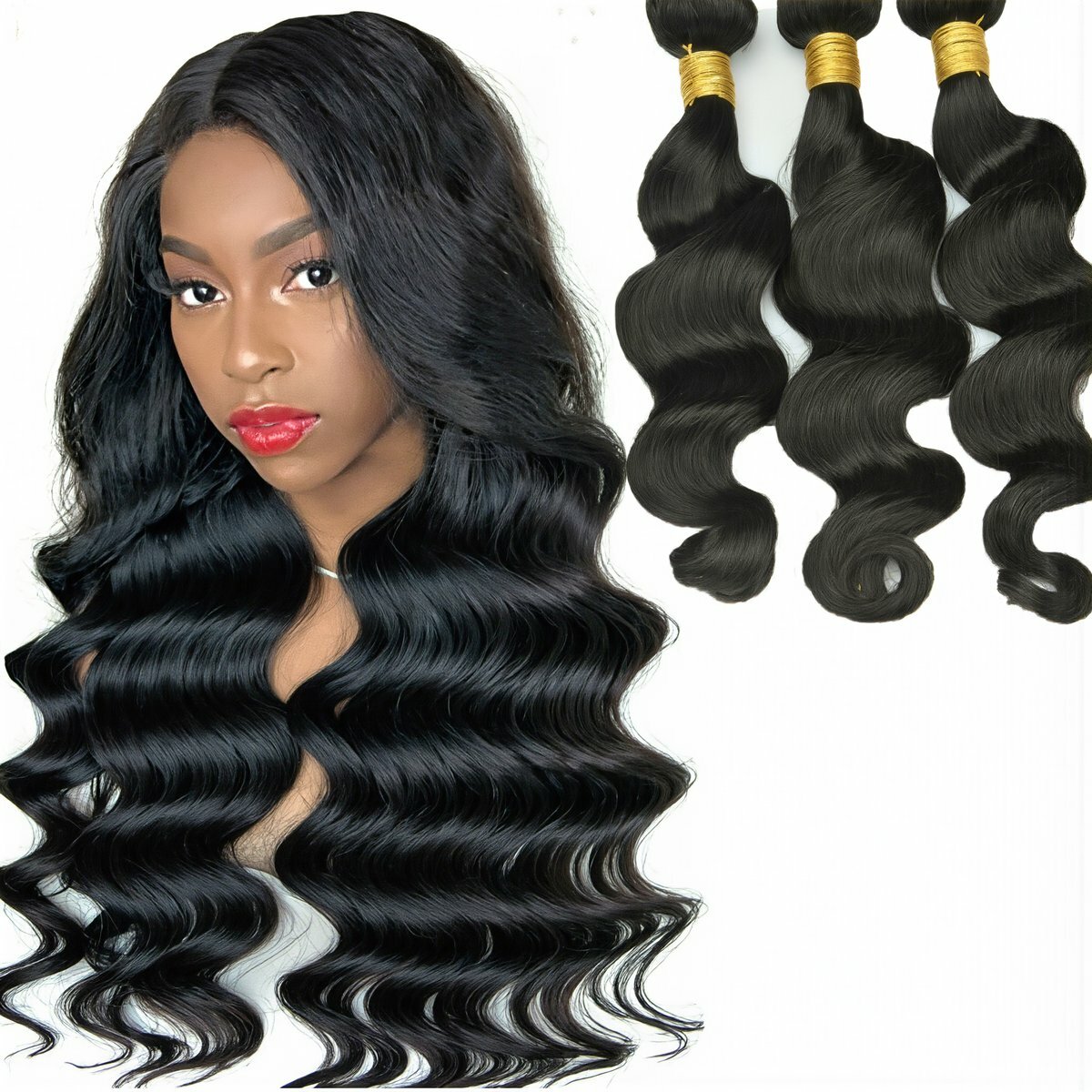 Женские накладные волосы для наращивания Body Wave 16 дюймов 100 грамм чёрный цвет из высокотемпературного материала подходят для создания разных стильных повседневных образов без лишних усилий