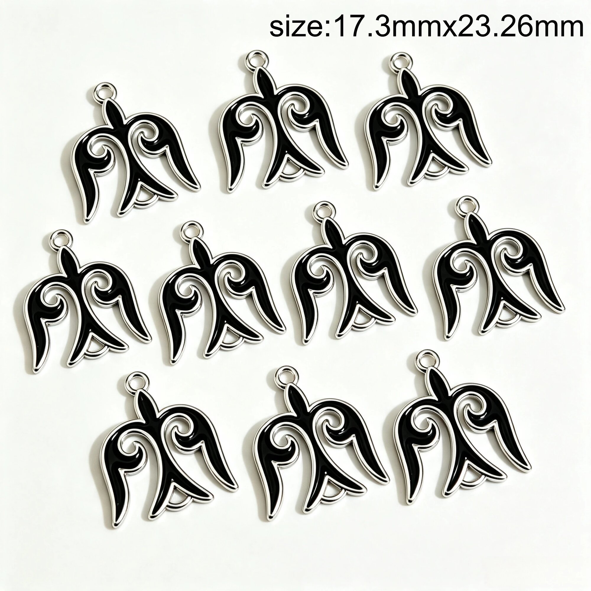 Подвески-ласточки с эмалью 18К золото, казахский узор silver black