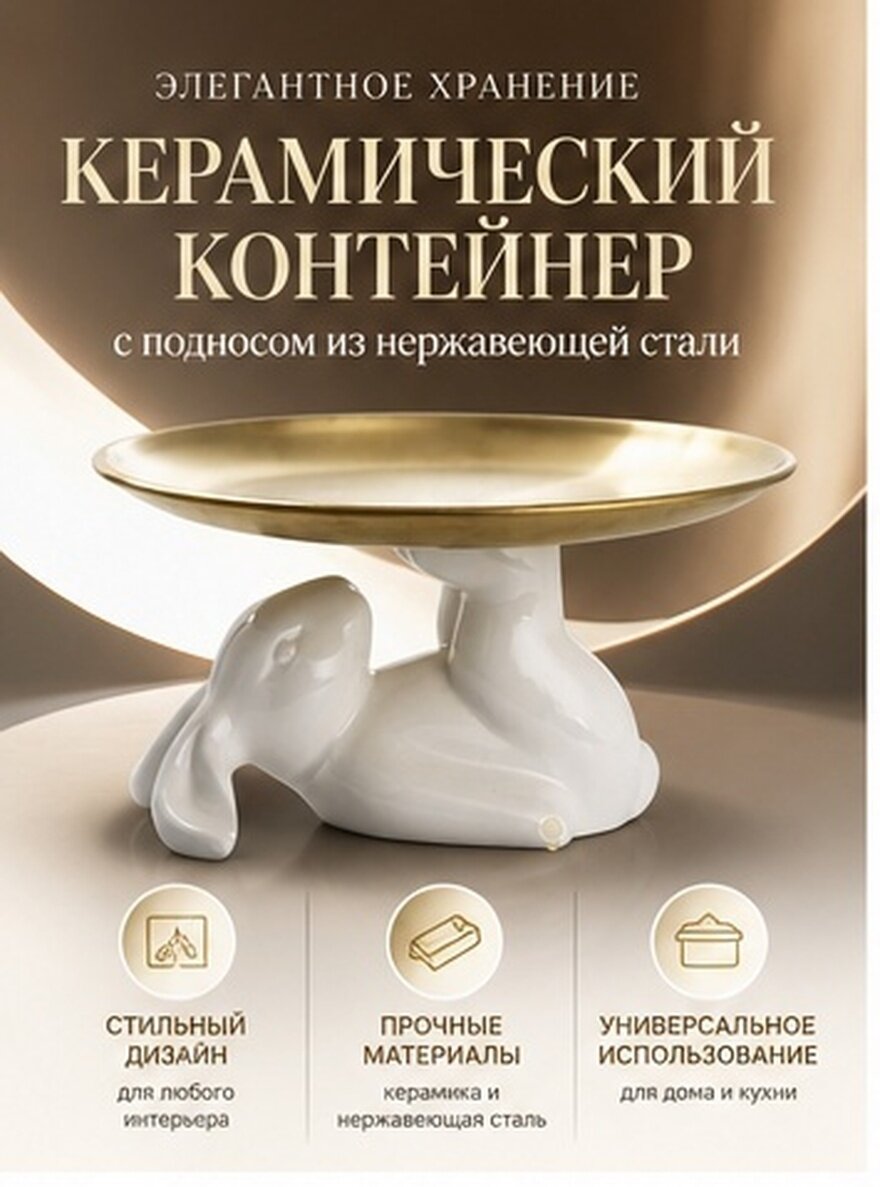 Поднос Для Подачи Еды С Кроликом Белый 20X20CM Подходит Для Фруктов Десертов И Закусок