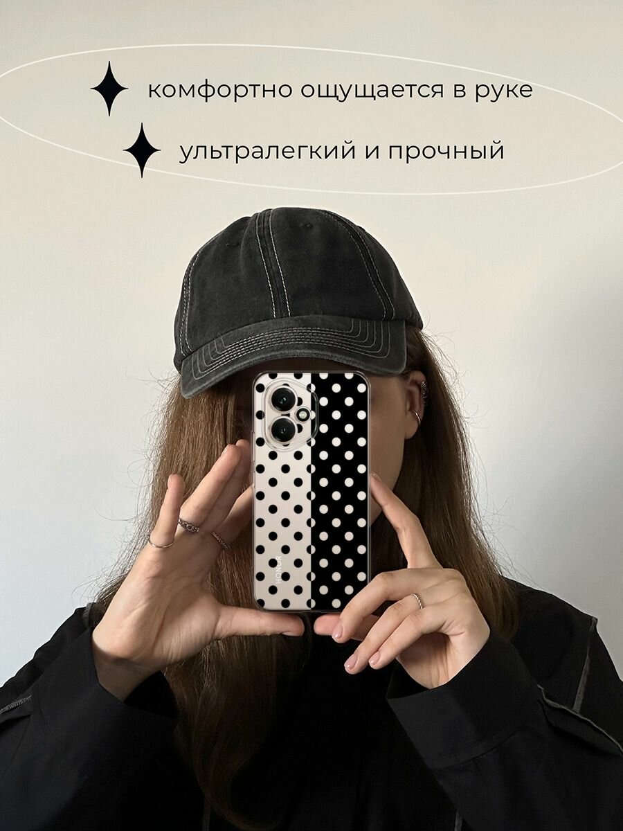 Чехол на Honor 400 / Хонор 400 с принтом Черный и белый горошек, прозрачный — фото 1