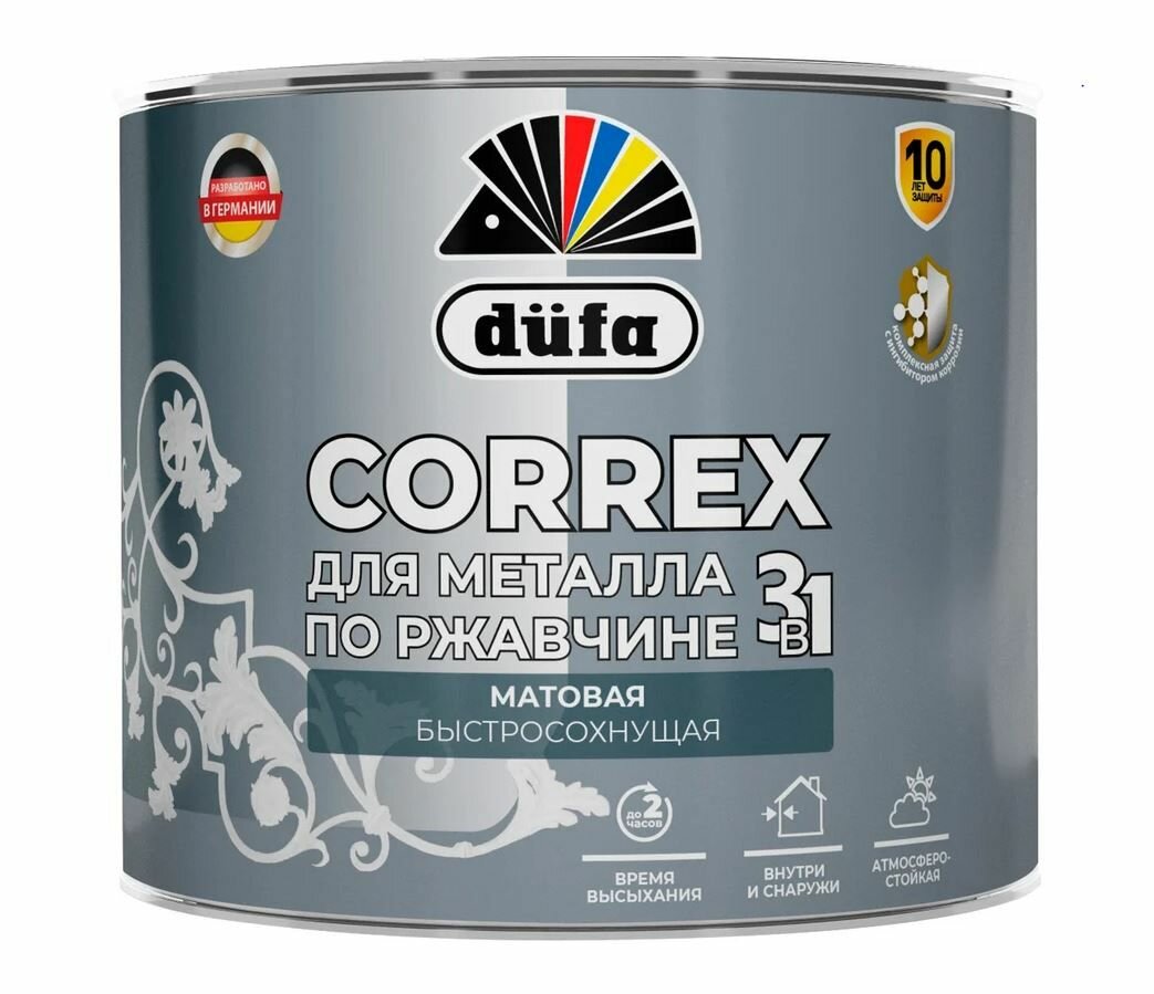 Грунт-эмаль по ржавчине матовая Dufa Correx 3 в 1 RAL-9005 черный 2 л