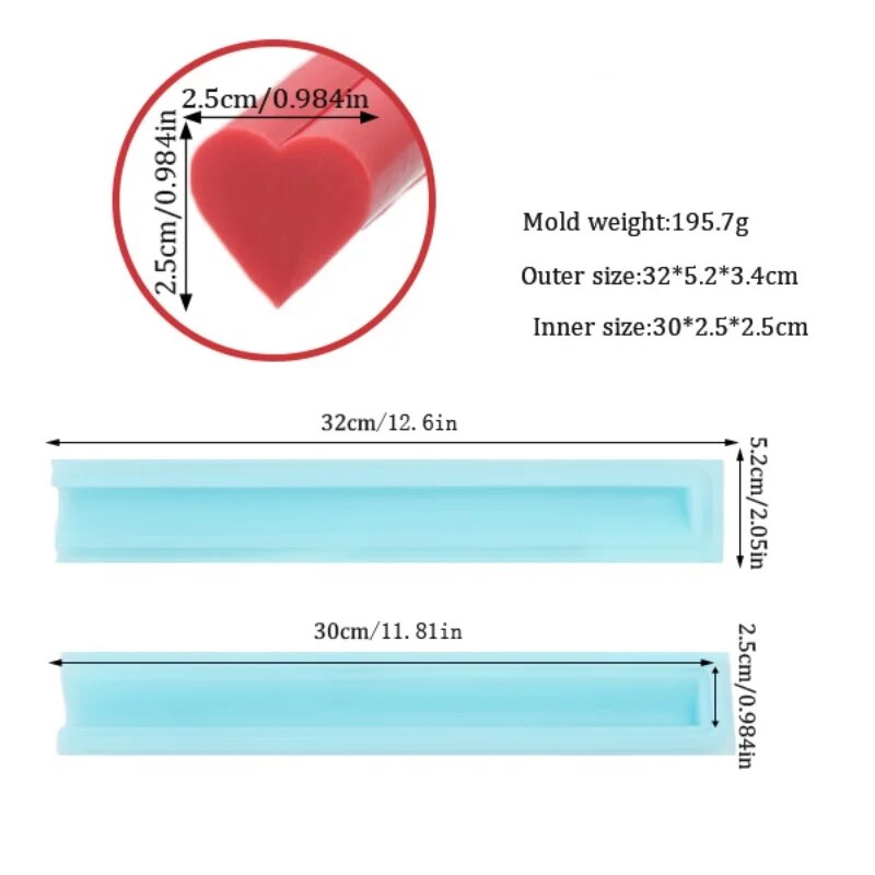 Силиконовая форма для мыла 32 см голубая сердце/луна/облако Голубой, Heart Tube Mold
