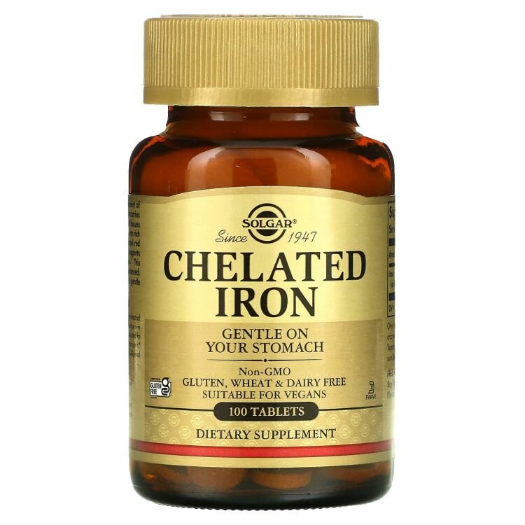 Solgar, Chelated Iron 25 mg, Хелат Железа 25 мг, 100 таблеток