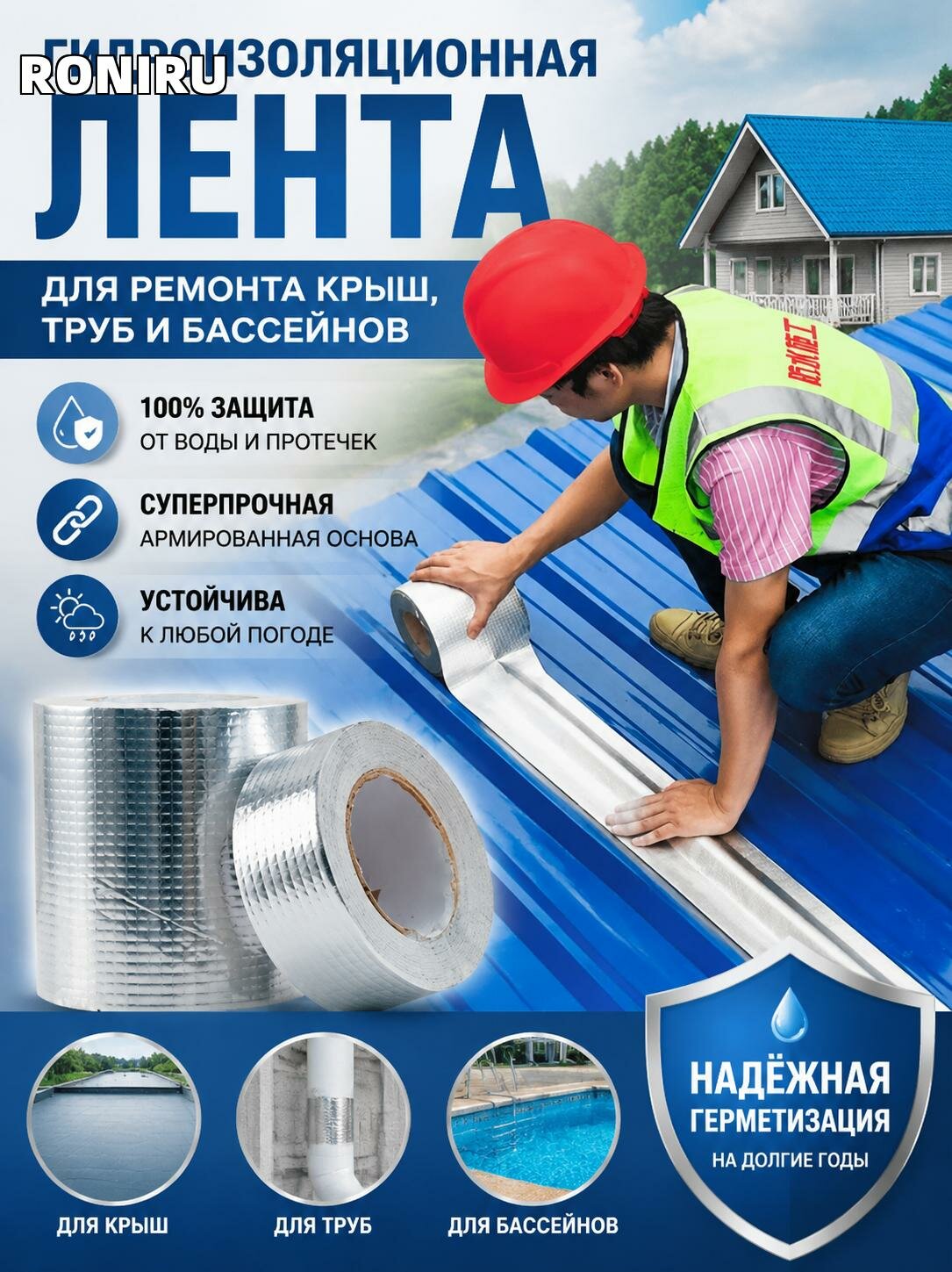 Гидроизоляционная лента для ремонта крыши, труб и бассейнов — водонепроницаемая герметичная лента для дома и дачи