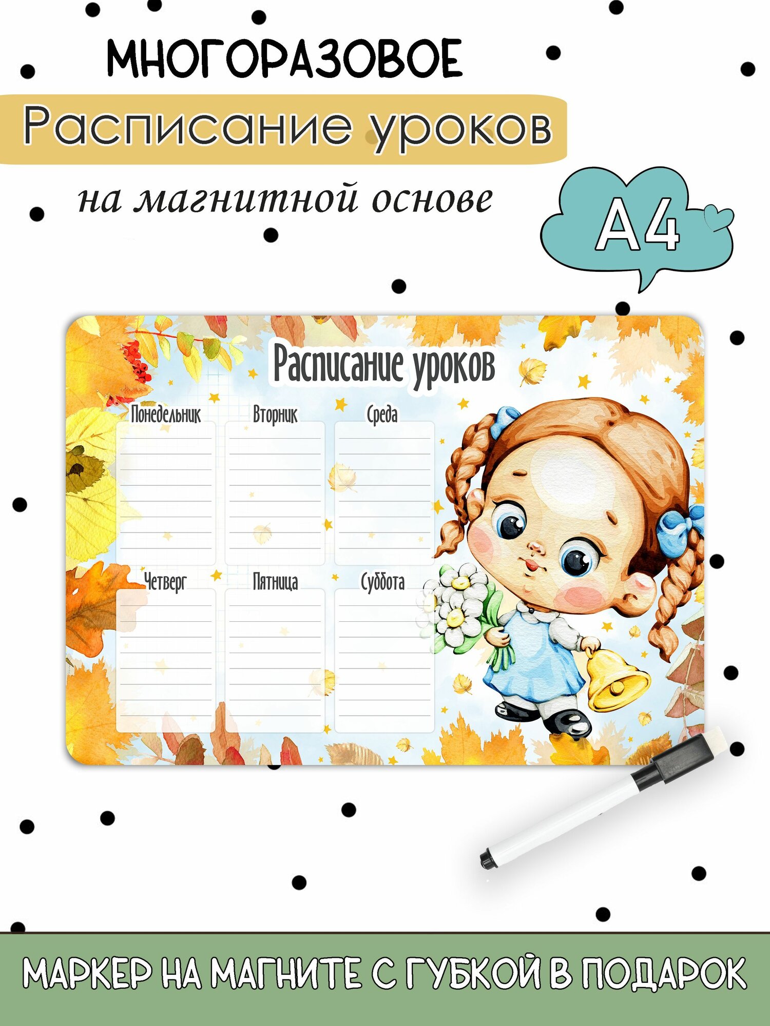 Расписание настенное уроков на магнитной основе А4