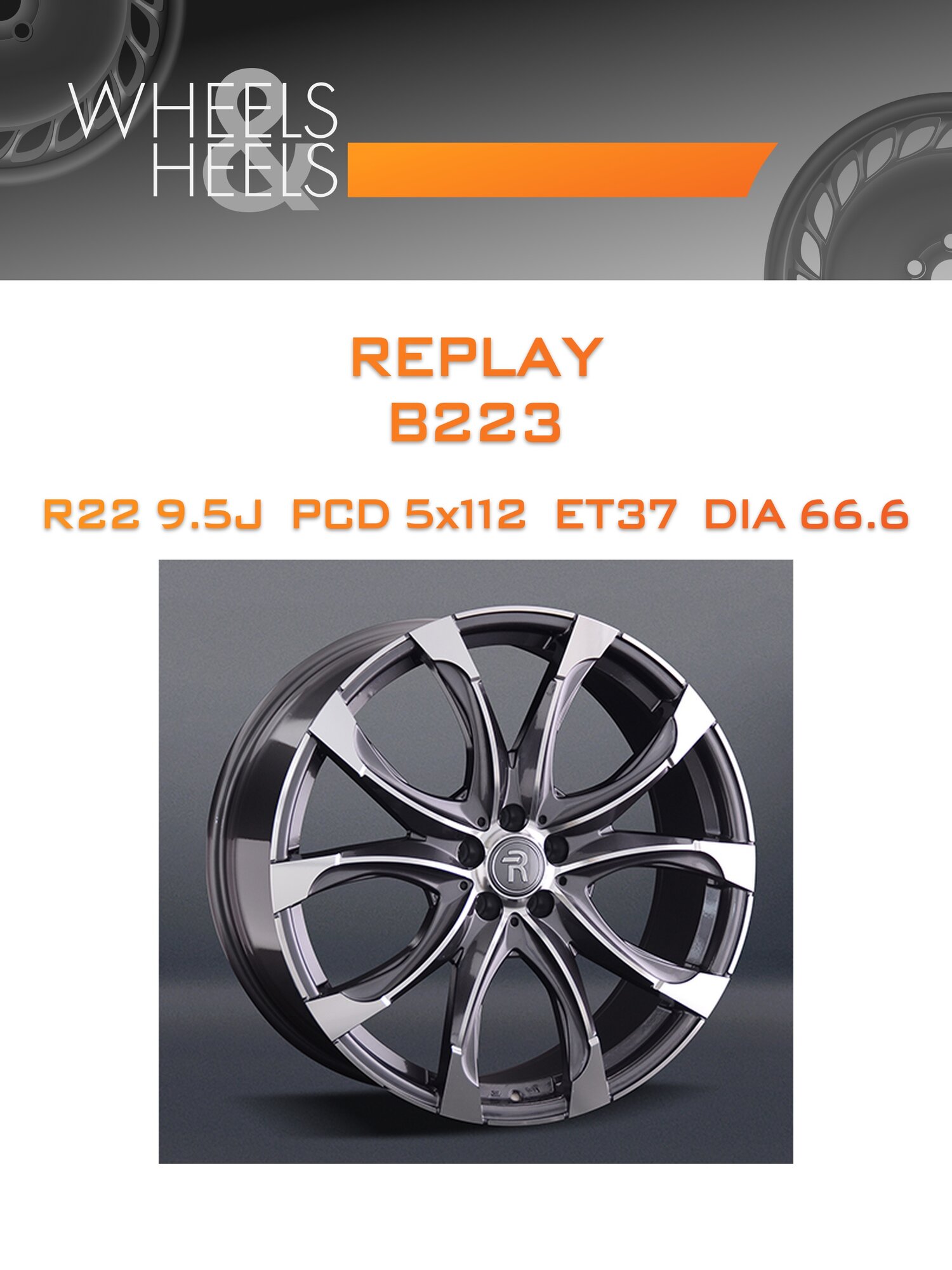 Диск автомобильный литой REPLAY B223 22x9.5 5x112 et37 dia66.6 GMF
