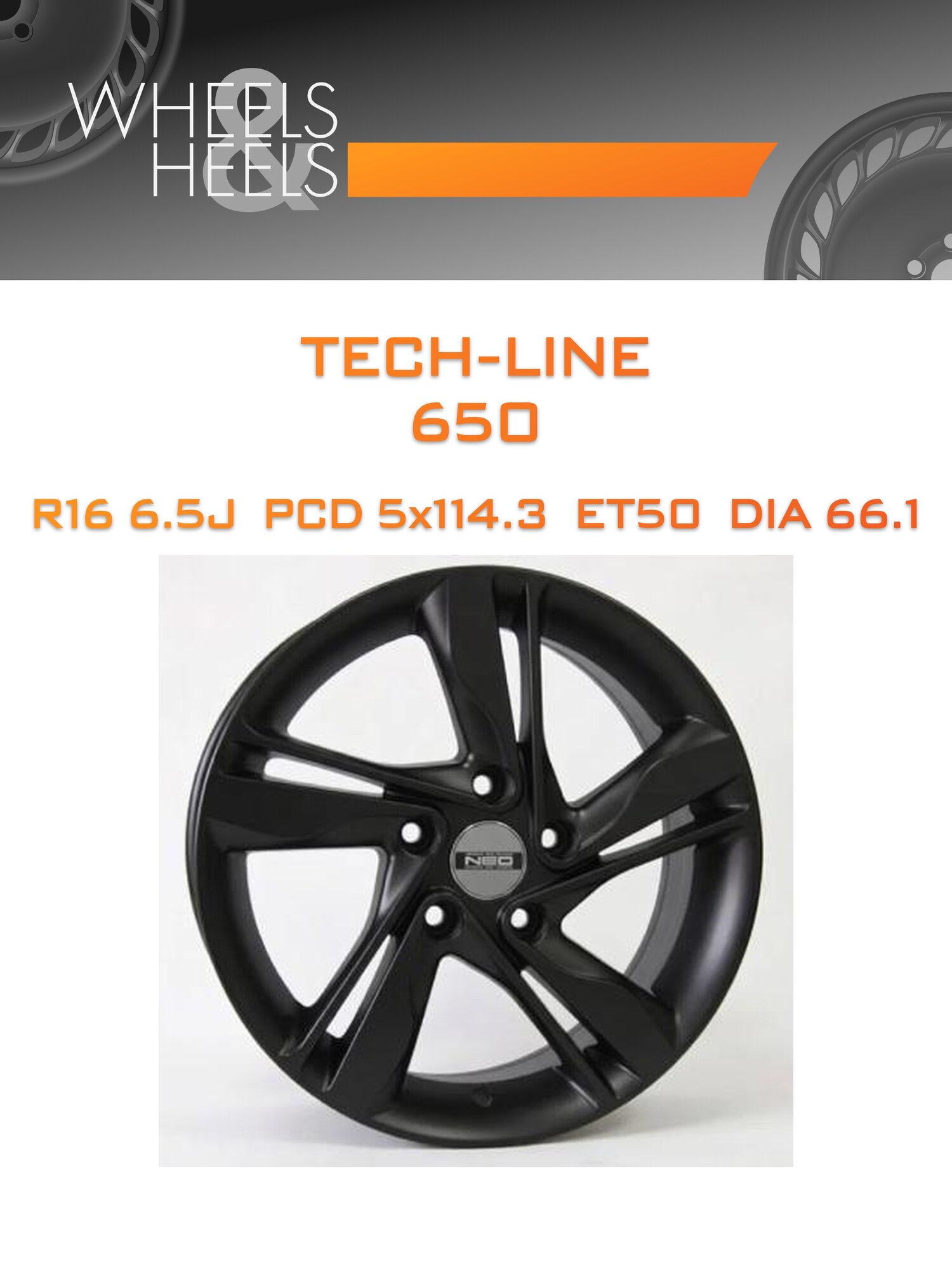 Диск автомобильный литой Tech-Line 650 16x6.5 5x114.3 et50 dia66.1 Чёрный матовый