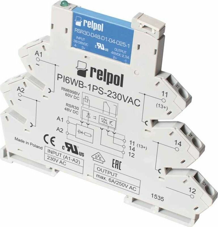 RELPOL PIR6W-1P-24VDC Реле интерфейсное, SPDT, 24VDC, 6A, 1шт
