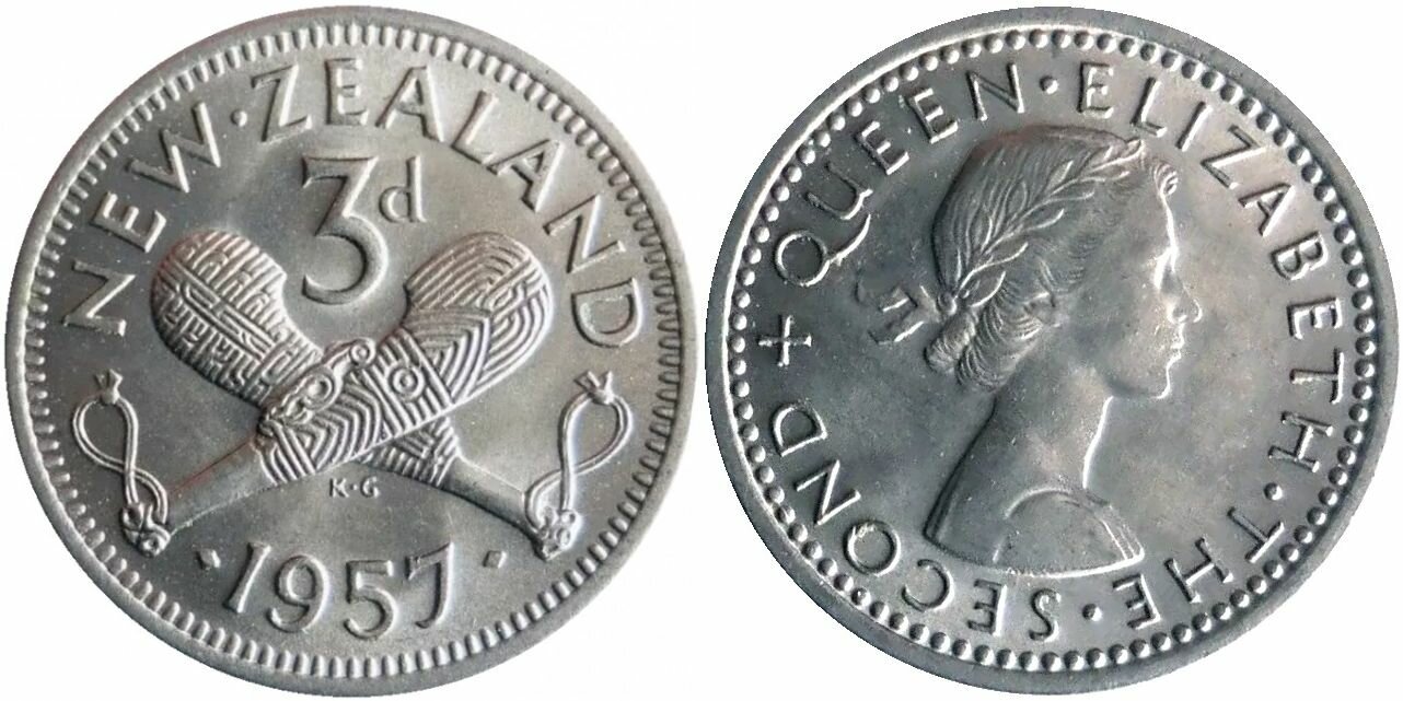 Новая Зеландия 3 пенса, 1956 - 1965 Елизавета II UNC