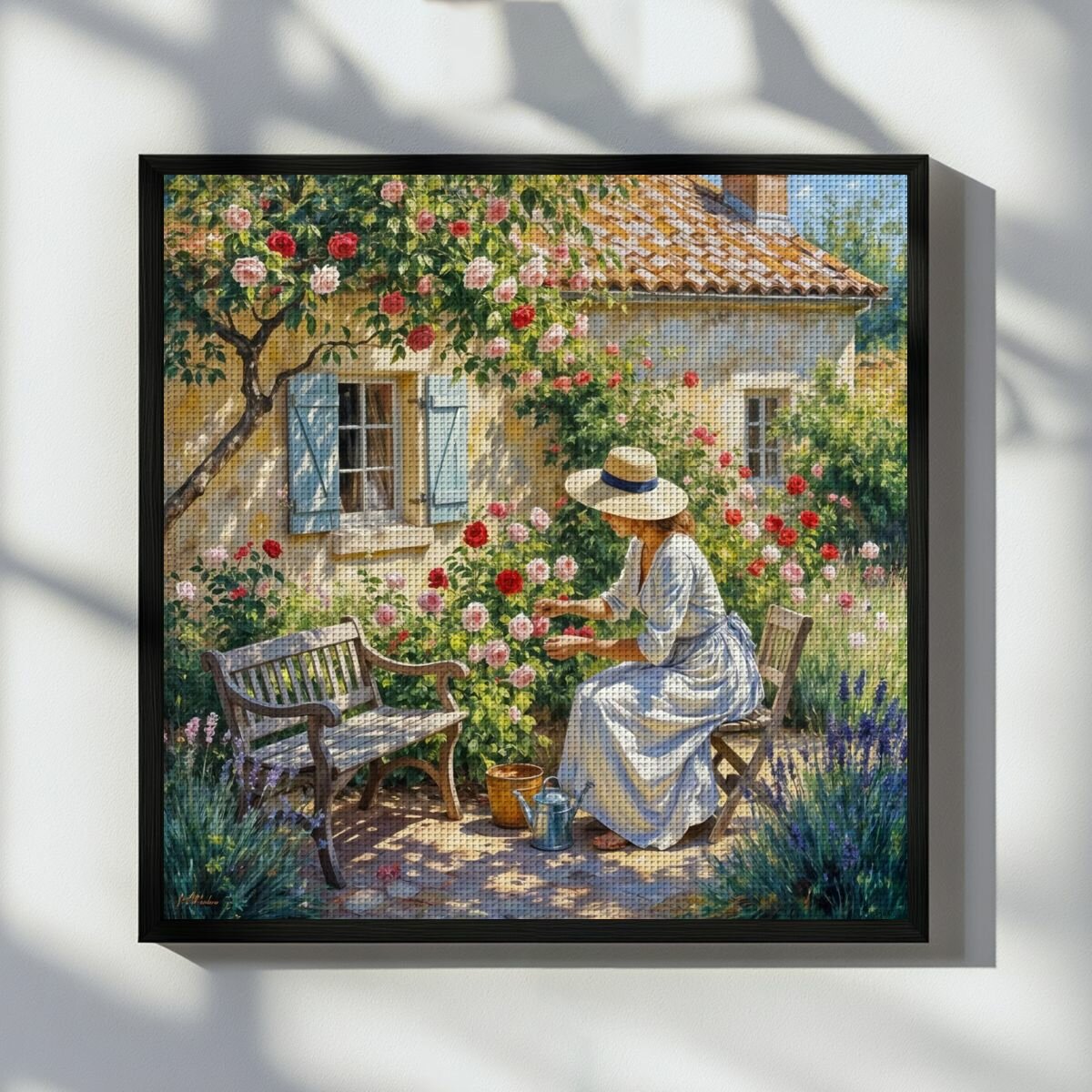 1 бескаркасная 14CT/11CT крестовая вышивка 40X40CM/15.74inКрасота в садукот в окне, цветов с иголками, нитками, чертежами, холстом.