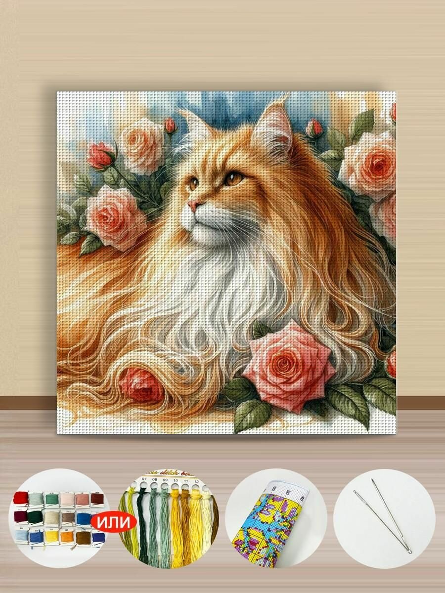 Наборы для вышивки, 40x40cm, 11ct, наборы для вышивки крестом, "Кот в окружении цветов"