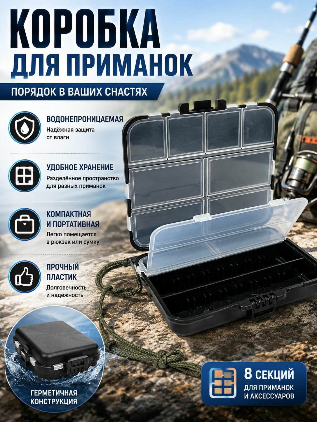 Коробка для хранения 1шт, для наживки, рыболовных крючков,11,5*6,5 *3 см