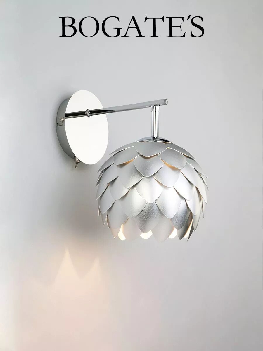 Бра / Настенный светильник Bogate's Cedro 304, E27, 60 Вт, с выключателем, цвет серебро