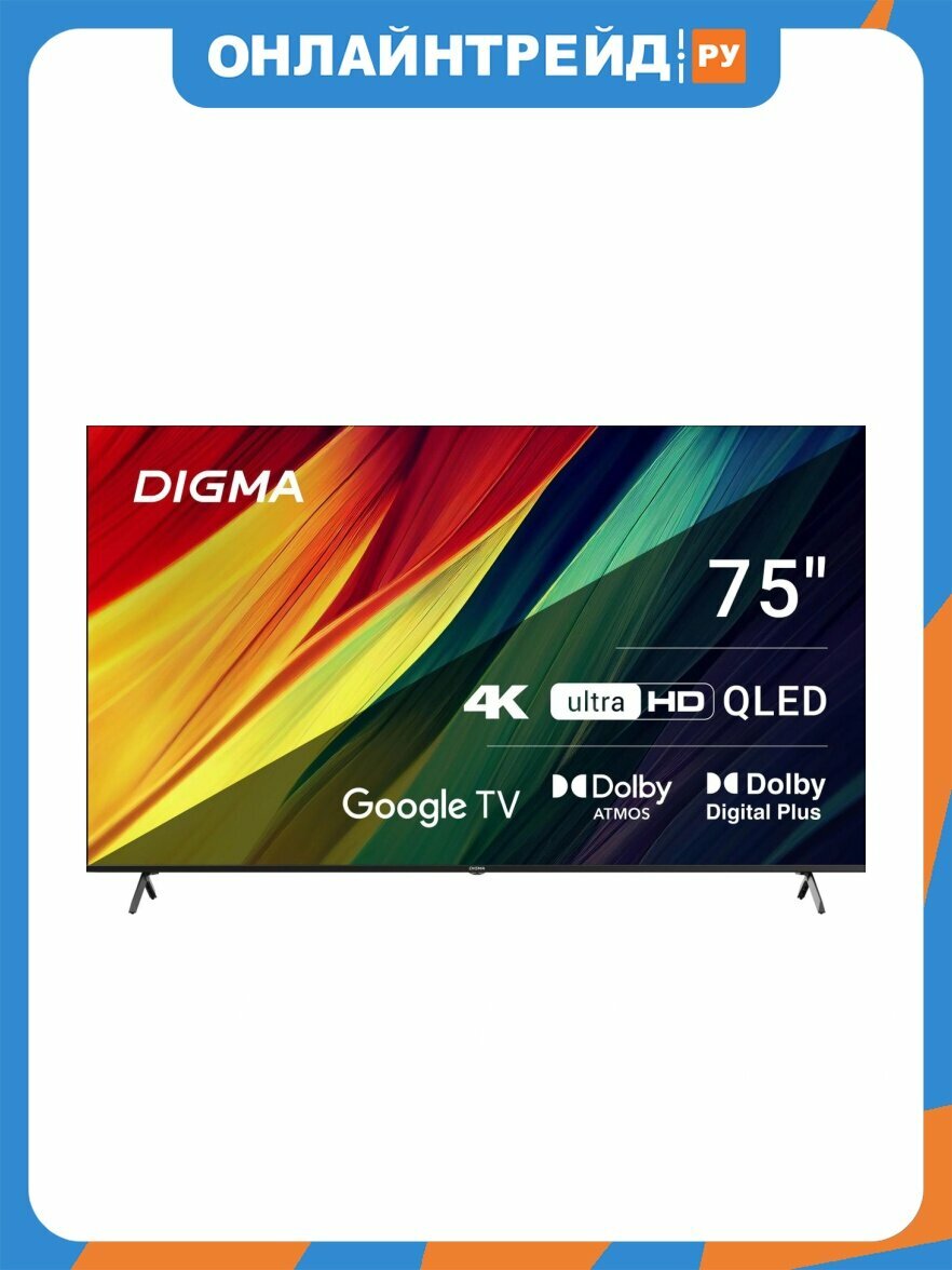 Телевизор Digma DM-LED75UQB31, QLED, Google TV, 4K Ultra HD, черный
