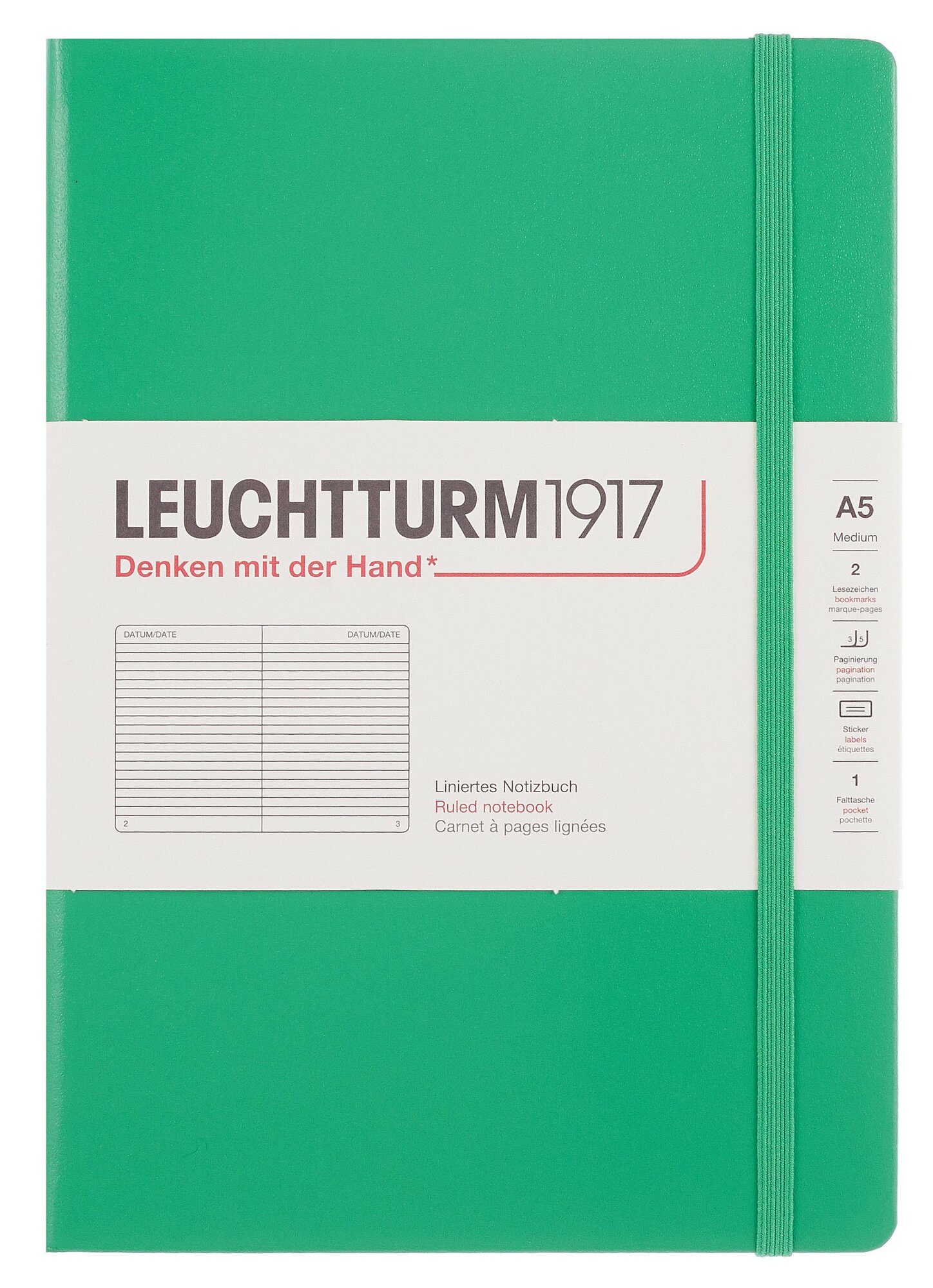 Книга для записей A5 125л лин. "Medium" тв. обложка, цвет весенний листок, Leuchtturm1917