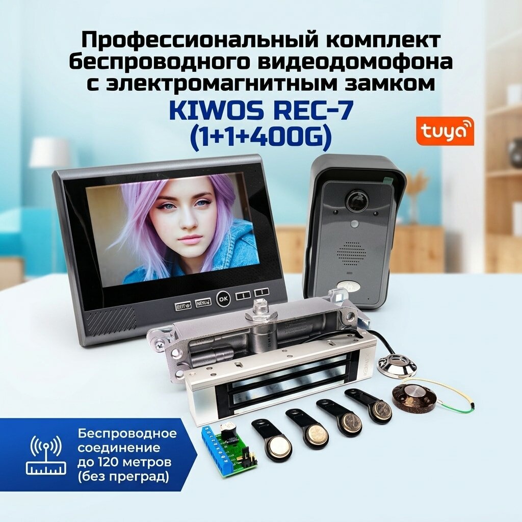 Комплект TUYA/WiFi домофон и магнитн замок KIWOS-7 (1+1+400G