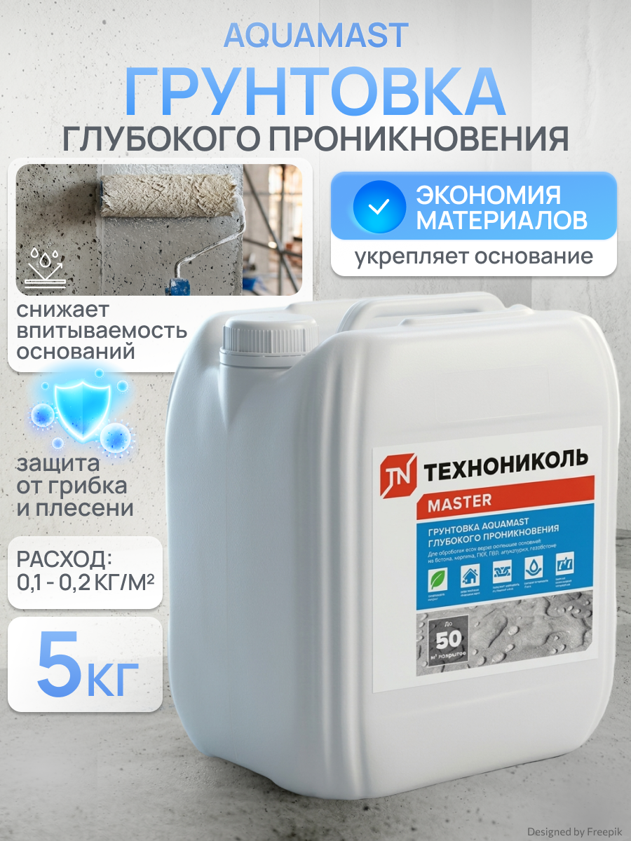 Грунтовка глубокого проникновения Технониколь AquaMast, 5 кг