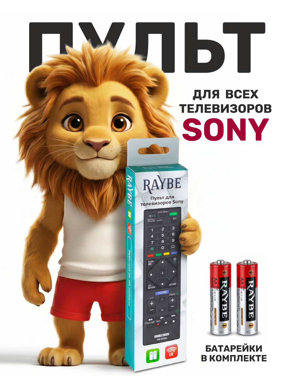 Пульт Raybe RSN278 для телевизора Sony RM-ED062, батарейки в комплекте, черный