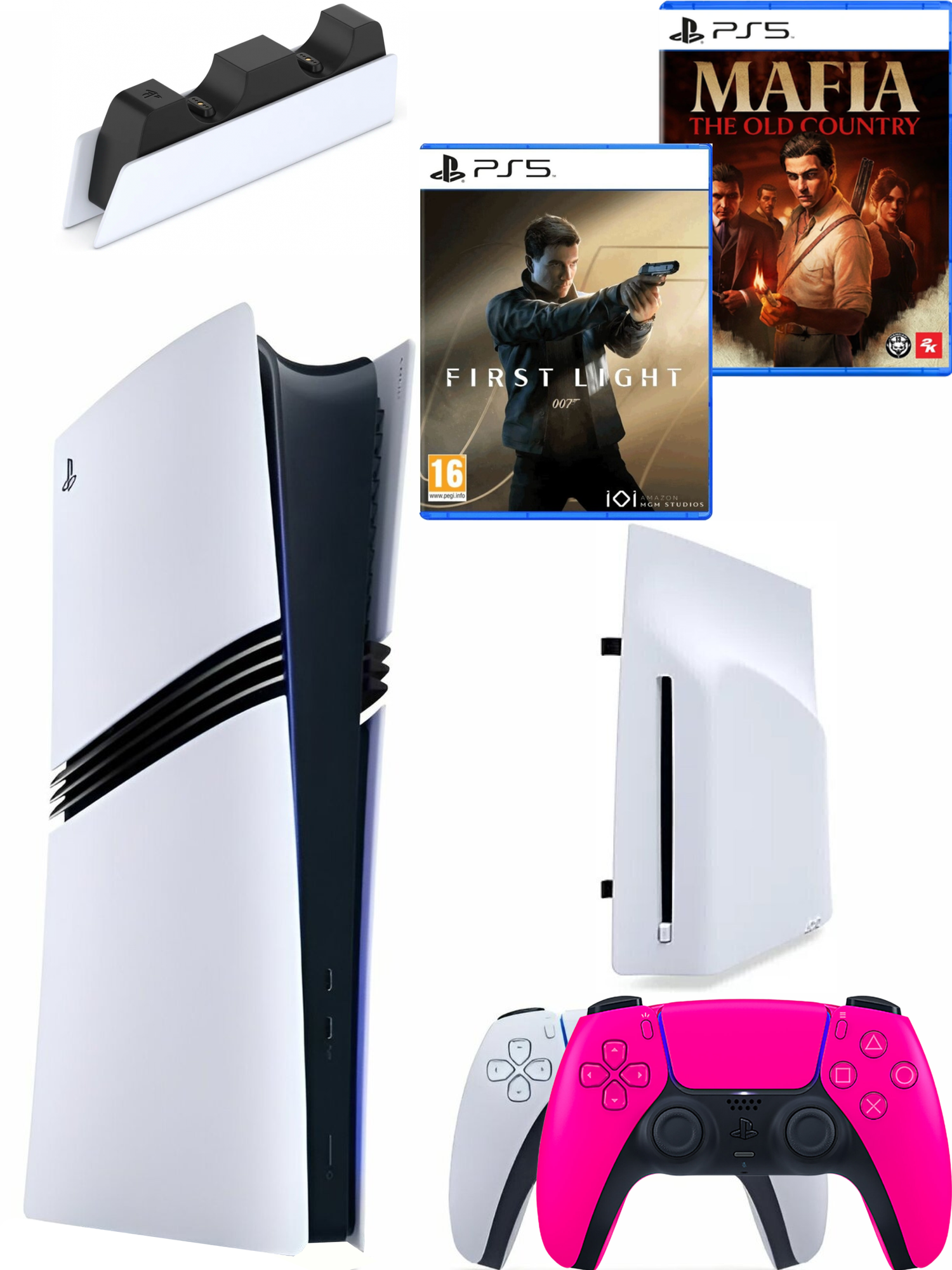 Игровая приставка Sony PS 5 Pro Digital Edition+Зарядная станция+ Дисковод +2-ой геймпад(pink)+2 игры , 2Tb SSD