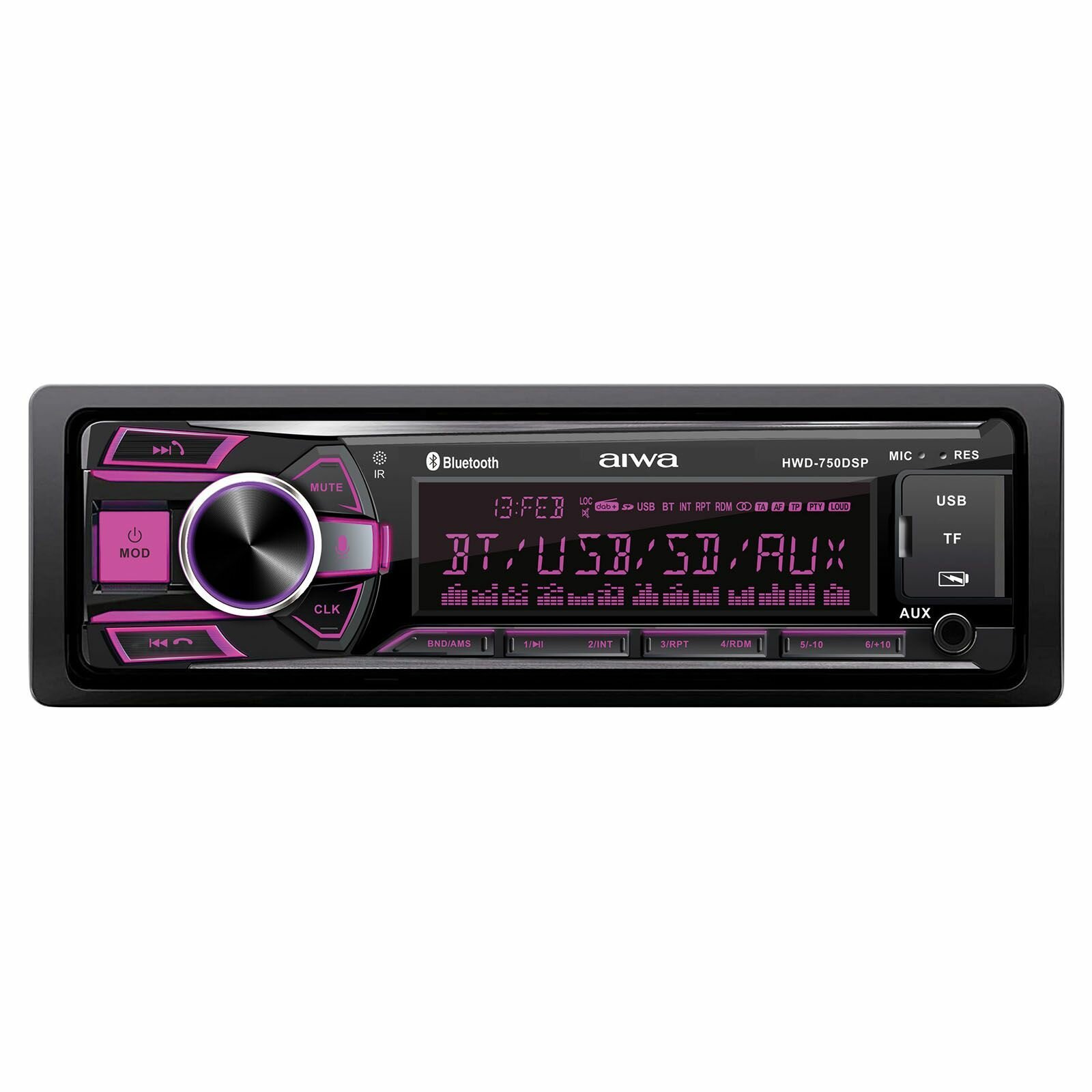 Автомагнитола с поддержкой Bluetooth AIWA HWD-750DSP, пульт управления, 40 полос