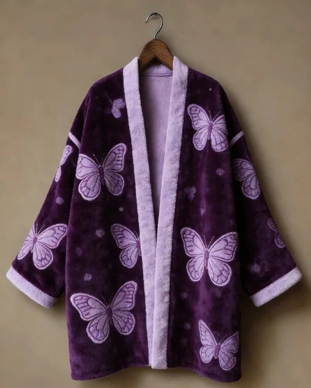 Фиолетовый халат фланелевый XL, kimono 2