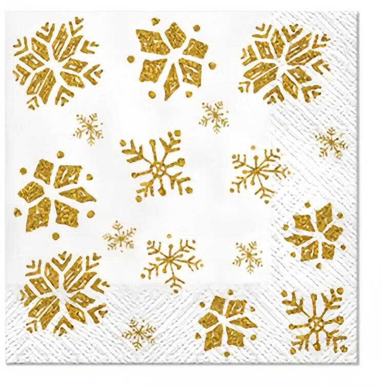 Салфетки PAW Decor Collection "Lunch", Блестящие снежинки, трехслойные, для декупажа, 20 шт