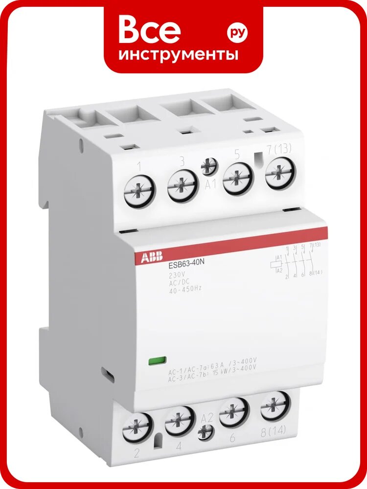 Контактор ABB ESB63-40N-01, модульный, 63А, АС-1, 4НО, катушка, 24В, AC/DC 1SAE351111R0140