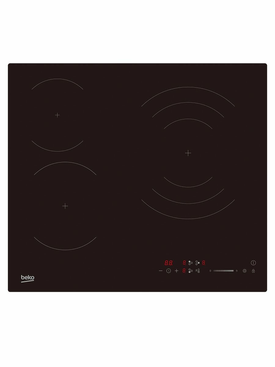 Варочная поверхность электрическая Beko HIC 63503TO, 3 конфорки, 5700 Вт, дисплей, таймер, индикация остаточного тепла, черный