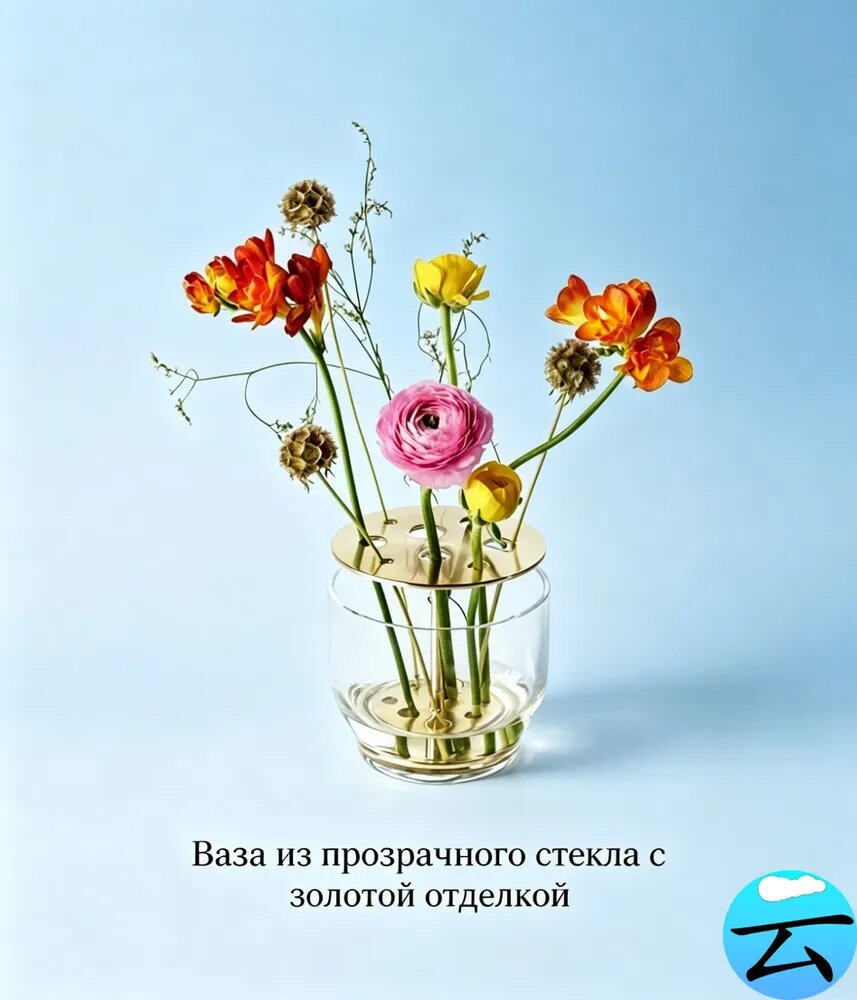 Ваза для икебаны, 14.5 см, Медь, Стекло, Прозрачная, 1 шт