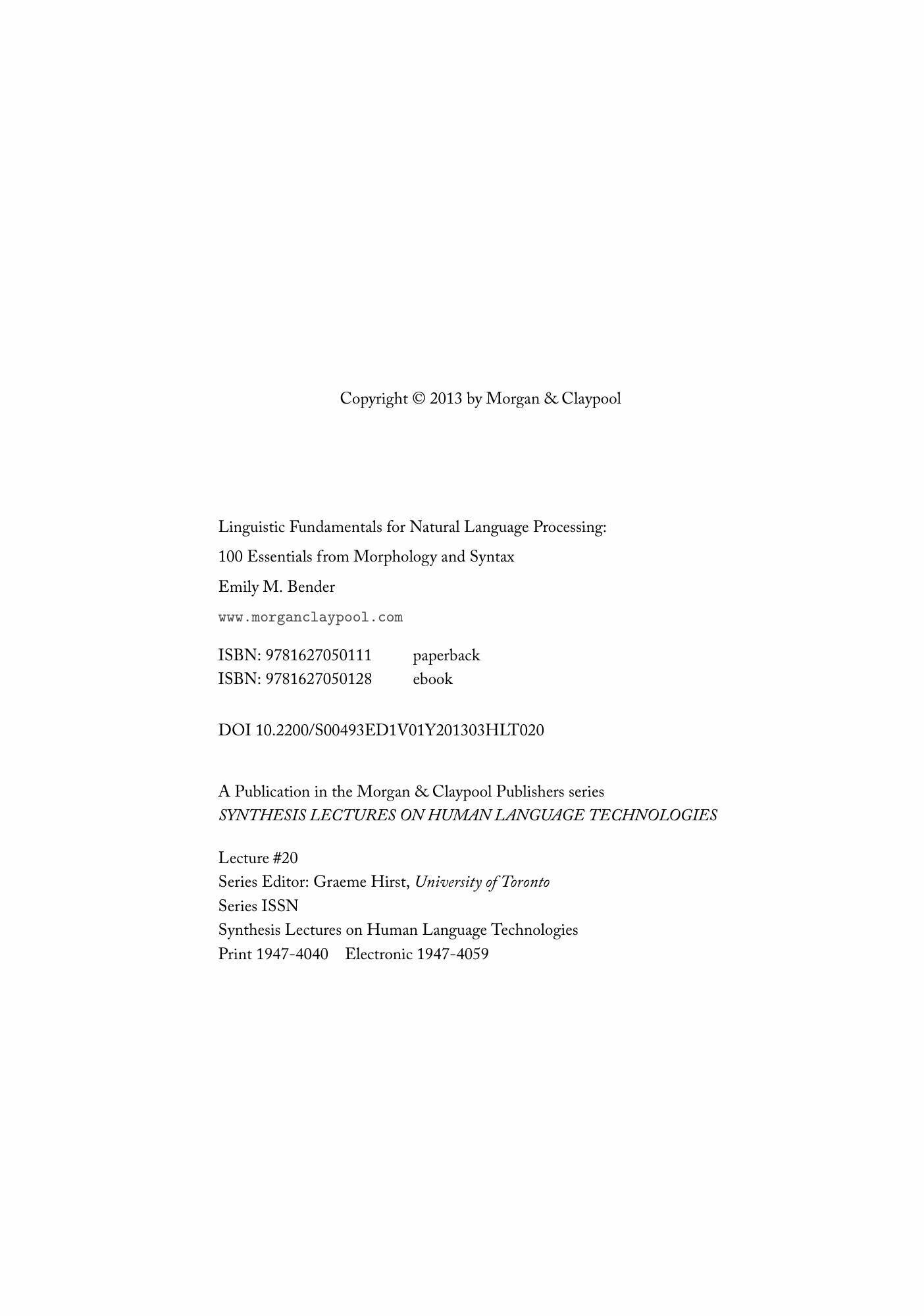 Linguistic Fundamentals for Natural Language Processing. 100 Essentials from Morphology and Syntax — фото 1
