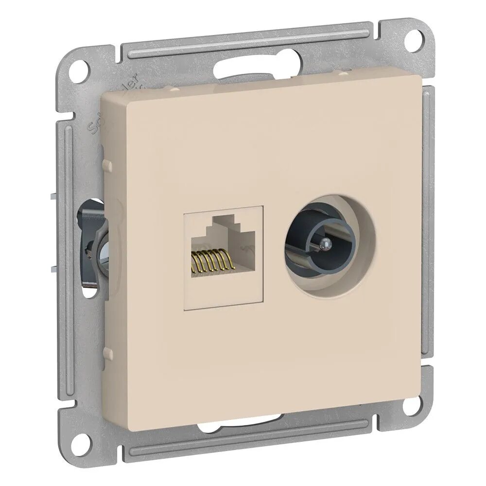Розетка двойная компьютерная RJ45 + TV (для телевизора) Шнайдер Systeme (Schneider) Electric AtlasDesign, бежевая, ATN000289