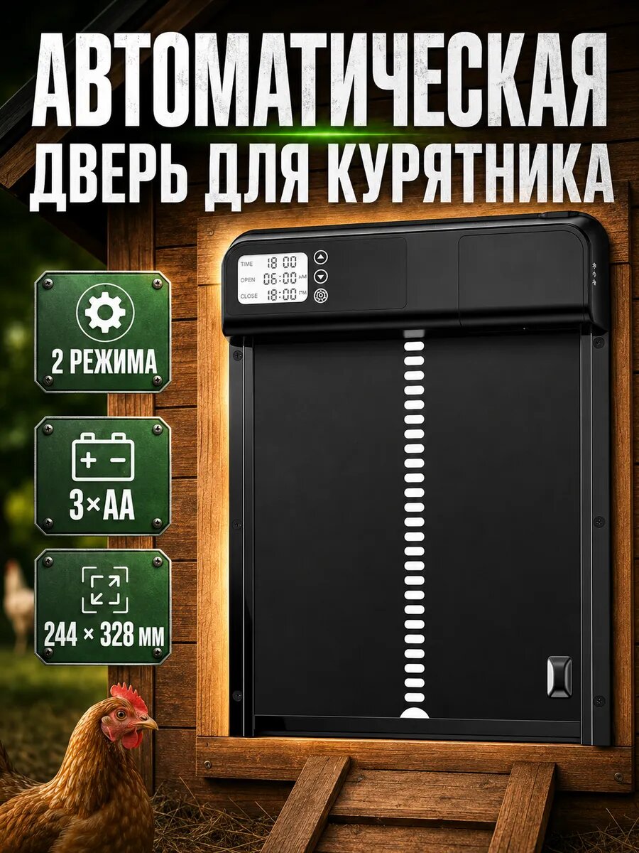 Автоматическая дверь для курятника с таймером 244х328 мм