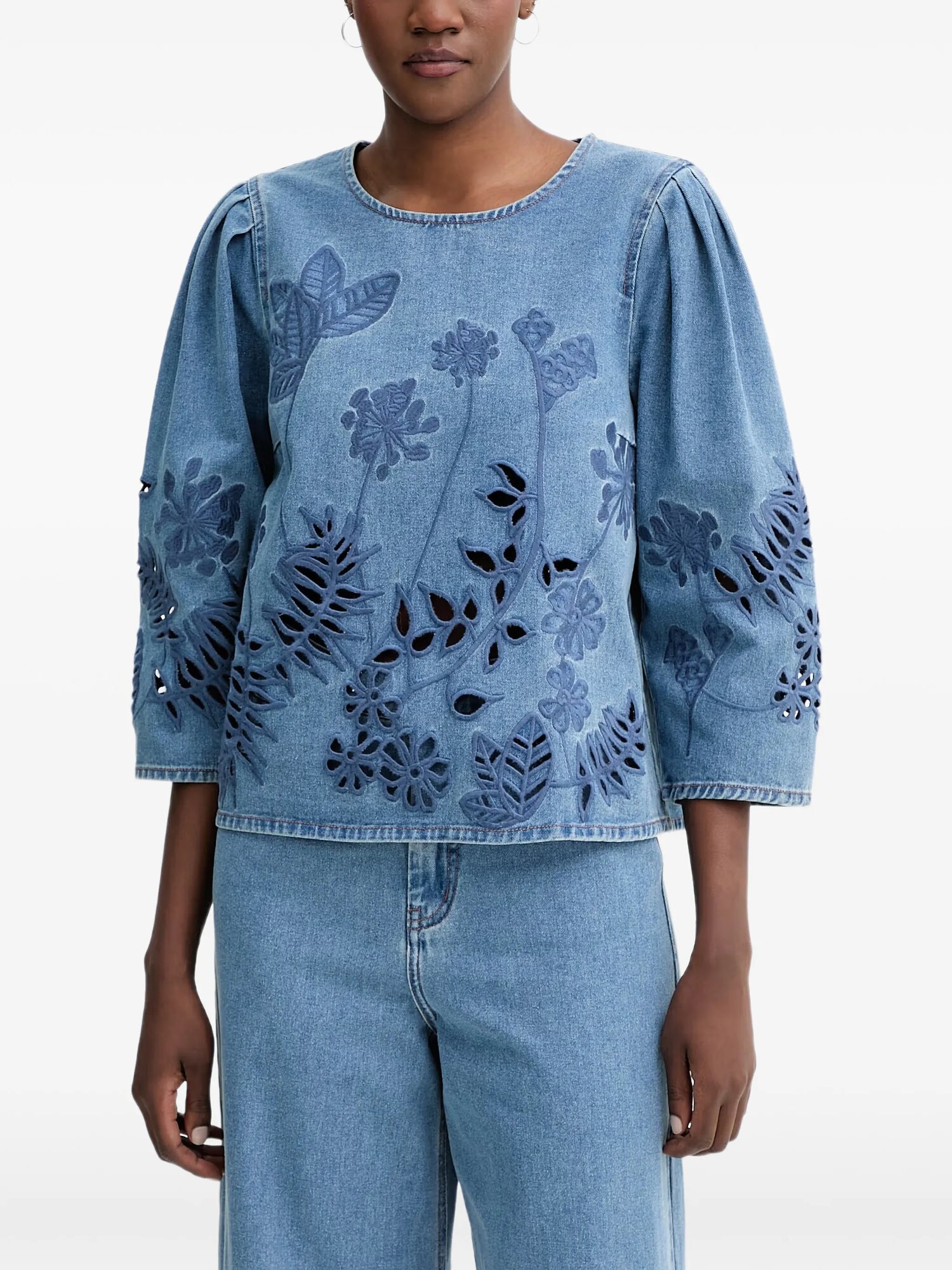 Блуза Bramble embroidered cut-out denim blouse