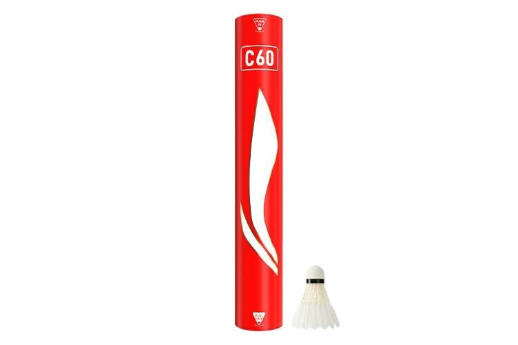 Утиные перьевые воланы для бадминтона LiNing C60, 12 шт, красные