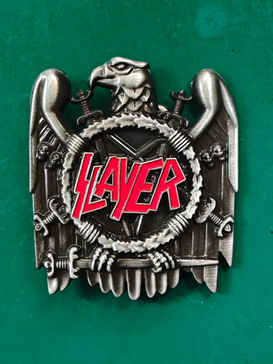Большая пряжка на мужской ремень 40 мм с группа "Slayer". Металлическая бляха на пояс