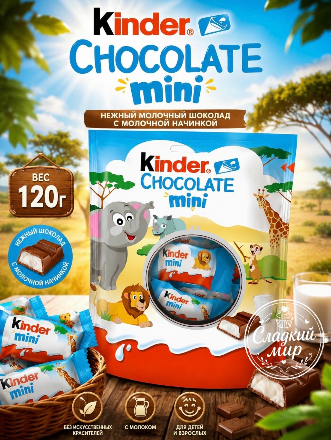 Шоколадные батончики с молочной начинкой Kinder Chocolate Mini/ Киндер шоколад мини 120 гр. Германия