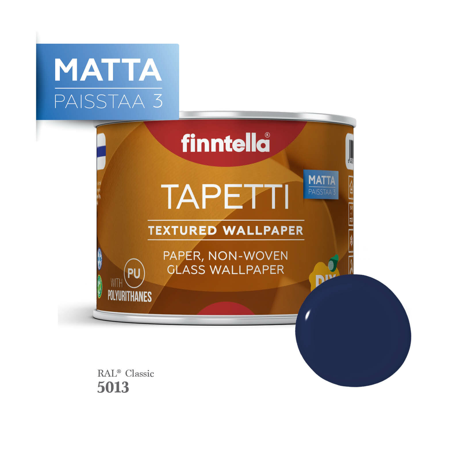 Матовая краска для обоев под окраску TAPETTI Matta FINNTELLA, Цвет RAL 5013 Кобальтово-синий (Cobalt blue), 0,45л
