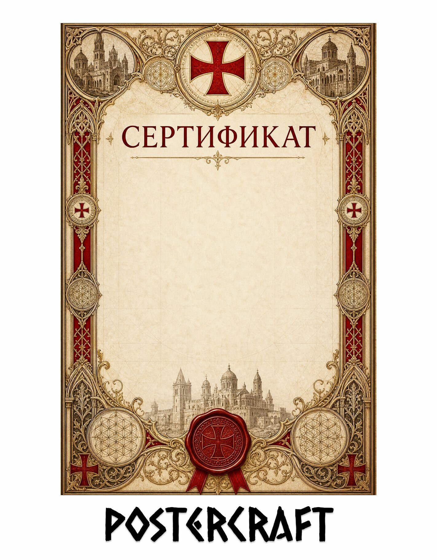 Подарочный "Сертификат", А4, 21х29,7 см, (плотная типографская бумага)