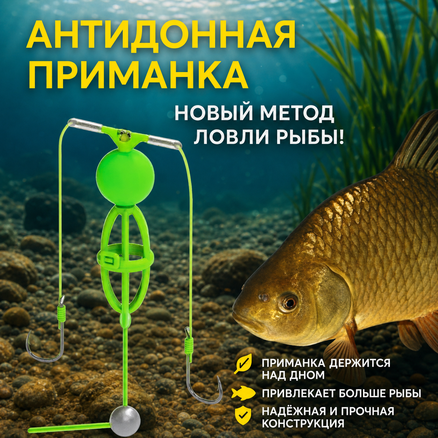 Антидоны Приманка для рыбы. Донная снасть с фидерной кормушкой, идеальна для карася (Цвет товара: зелёный)
