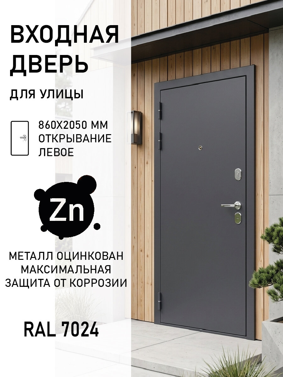 Входная дверь для загородного дома ЦСД RAL (7024) 860 Левая